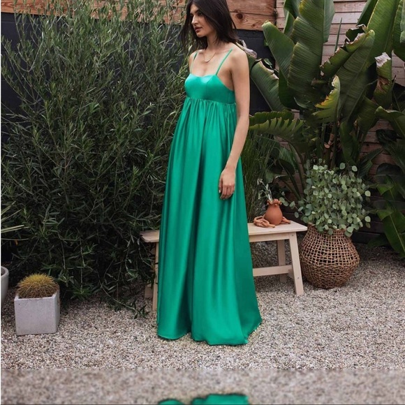 Fame and Partners | Dresses | Fame And Partners Maxi Green Silk Pleated ...